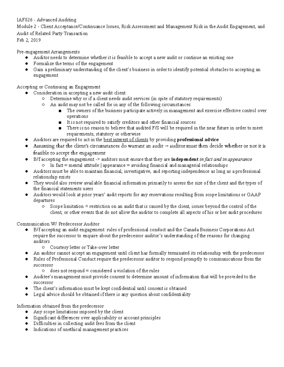 Module 2 - Client Acceptance Continuance Issues, Risk Assessment and ...