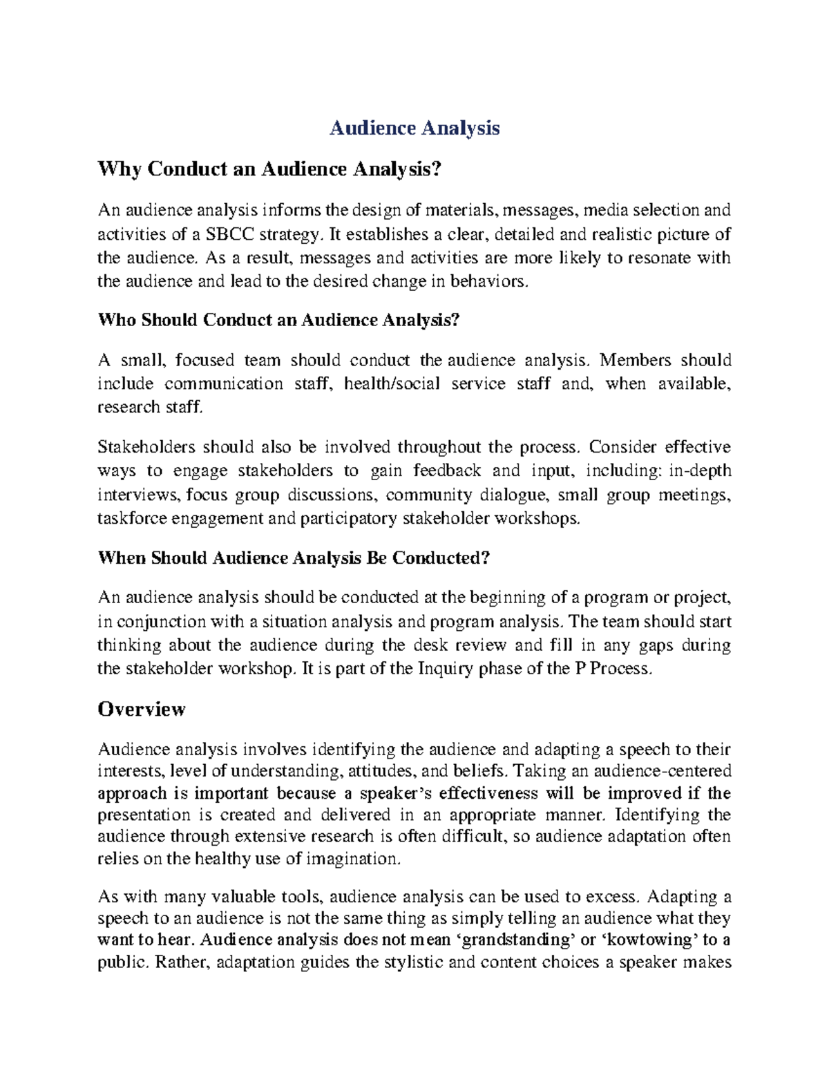 Audience Analysis - Communication - Audience Analysis Why Conduct an ...