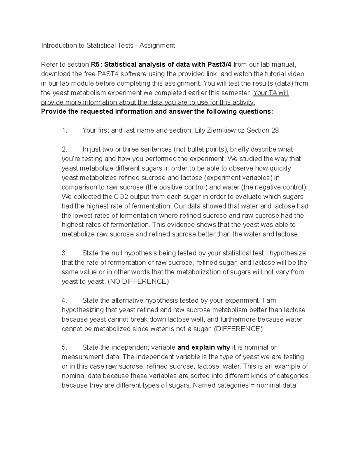 Biology Stats Lab - lab - Introduction to Statistical Tests ...