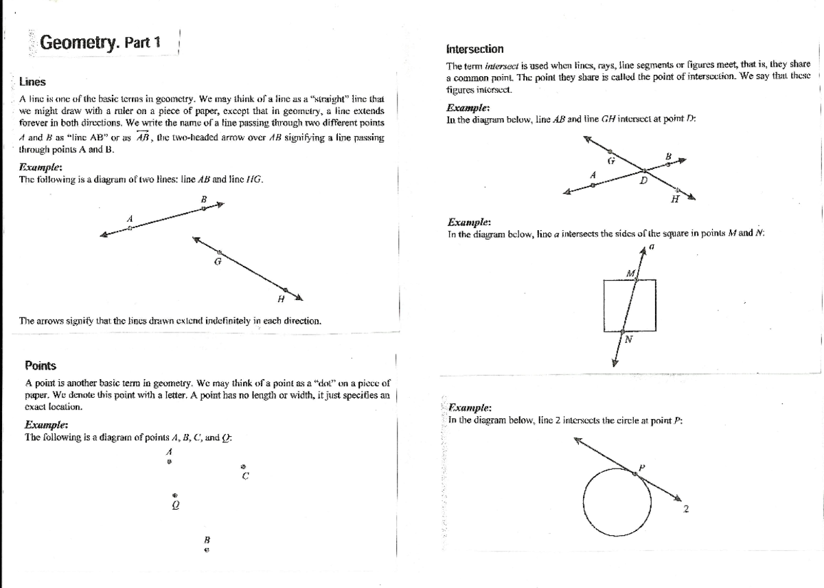 Geometry 1 and 2 handouts - Geometry. Part 1 Intersection The term ...