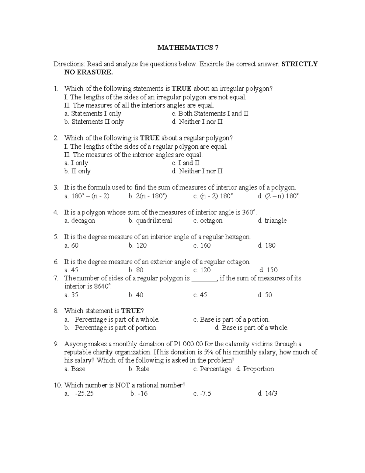 Questions-TOS EXAM - tos result exam reliability - MATHEMATICS 7 ...