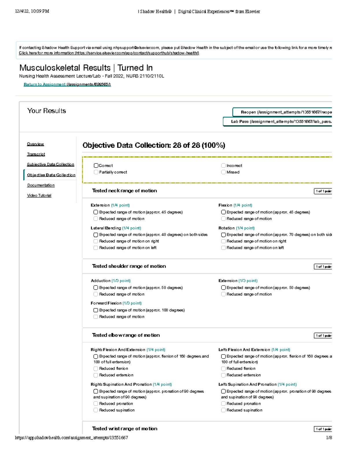 Shadow Health Musculoskeletal Tina Jones - Musculoskeletal Results ...
