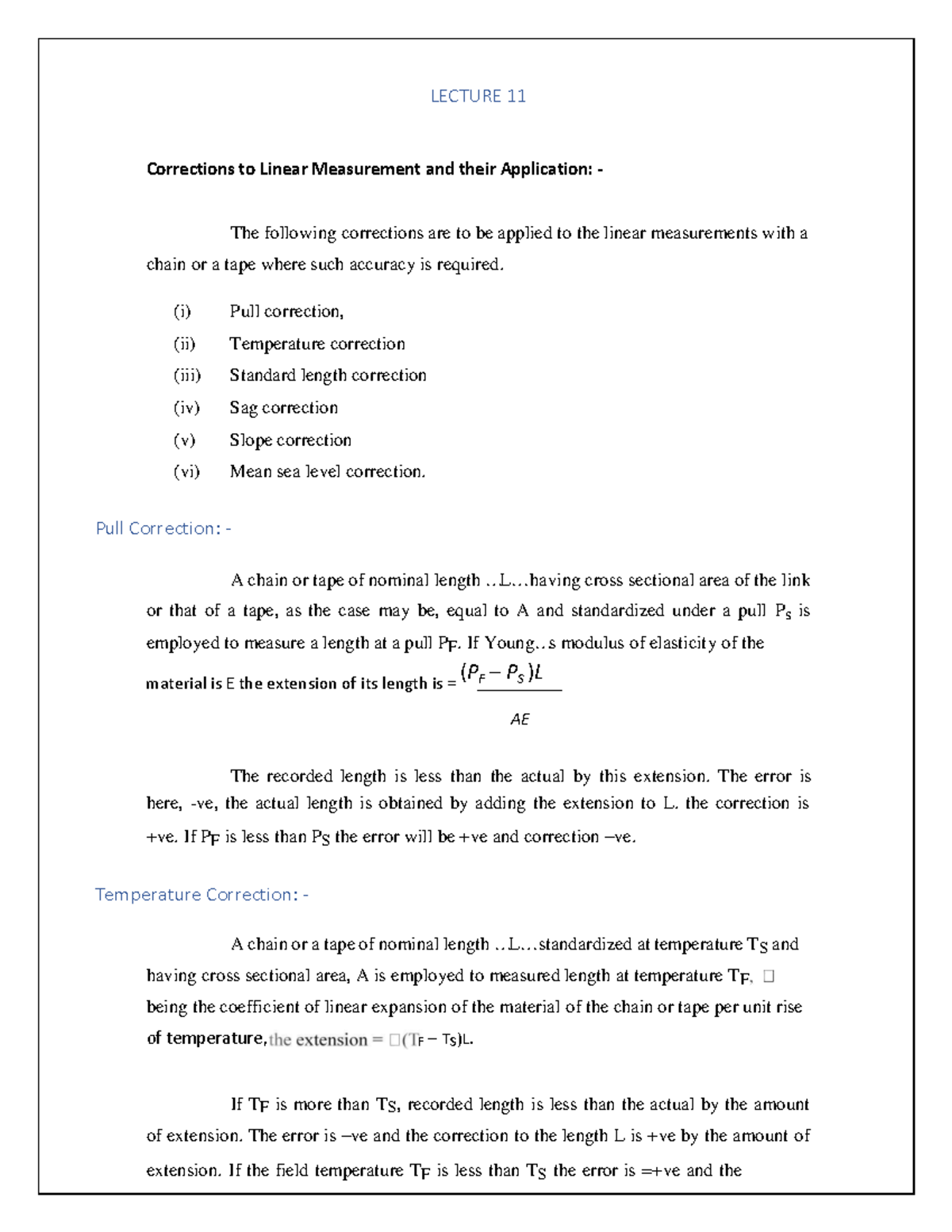 Survey 4 Corrections To Linear Measurement And Their Application