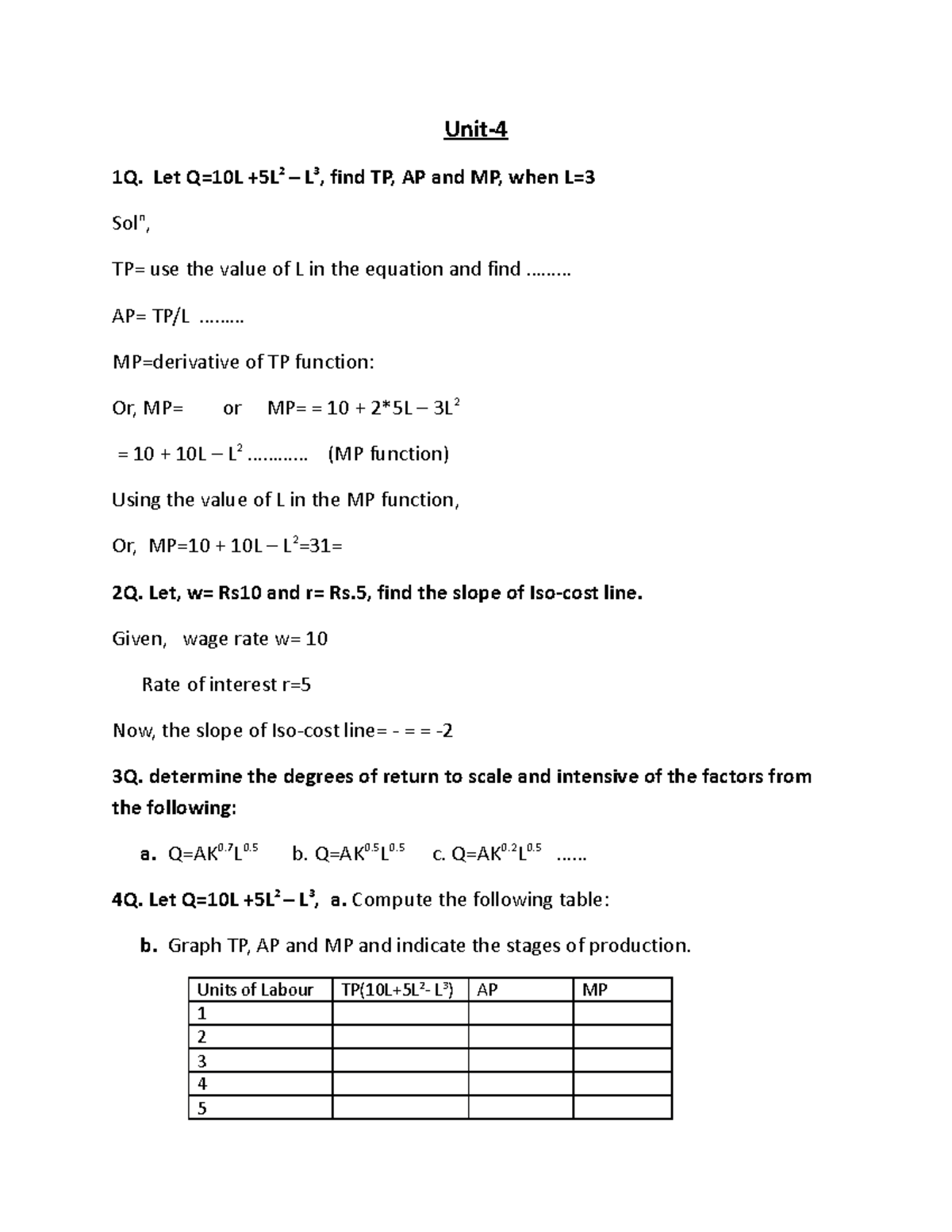 Unit-4 numerical - Practice material - Bachelors of Business Administration - TU - Studocu