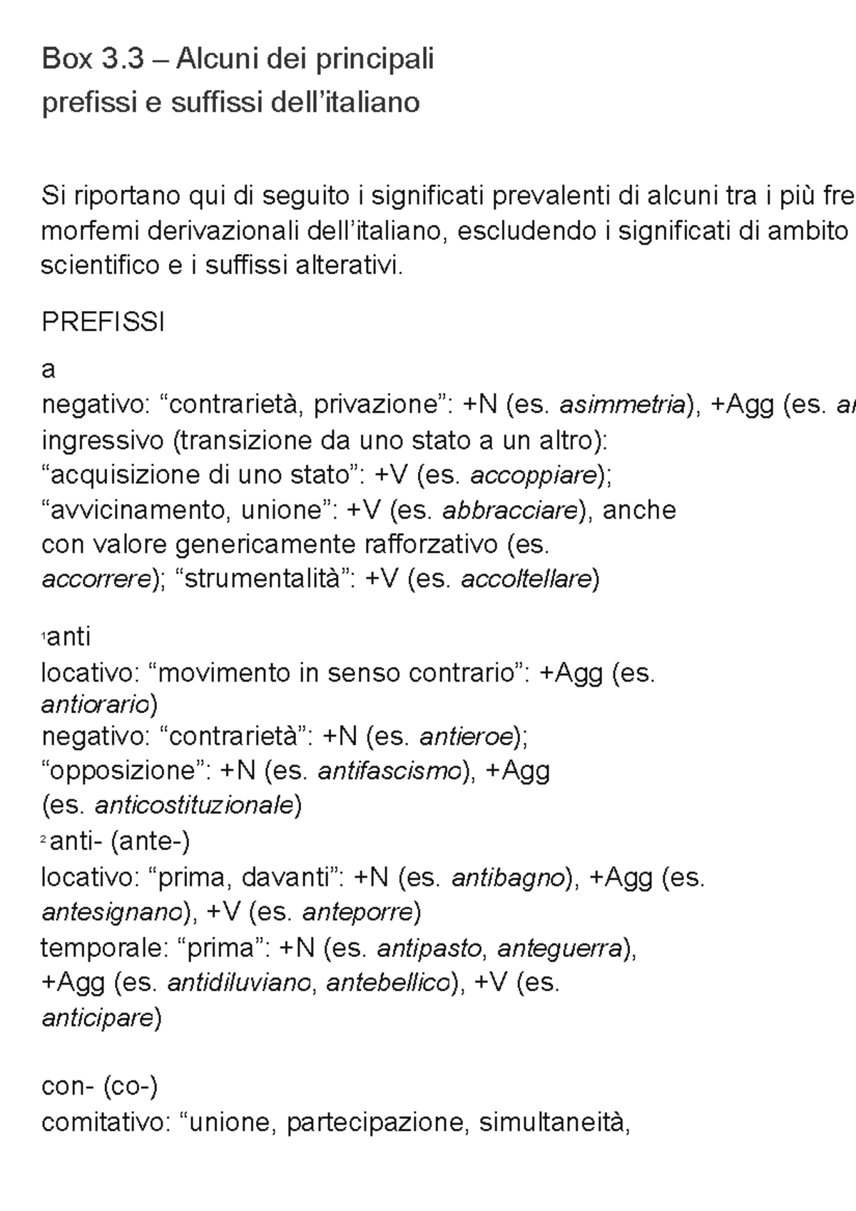 Affissi italiano - bkk - Box 3 – Alcuni dei principali prefissi e ...