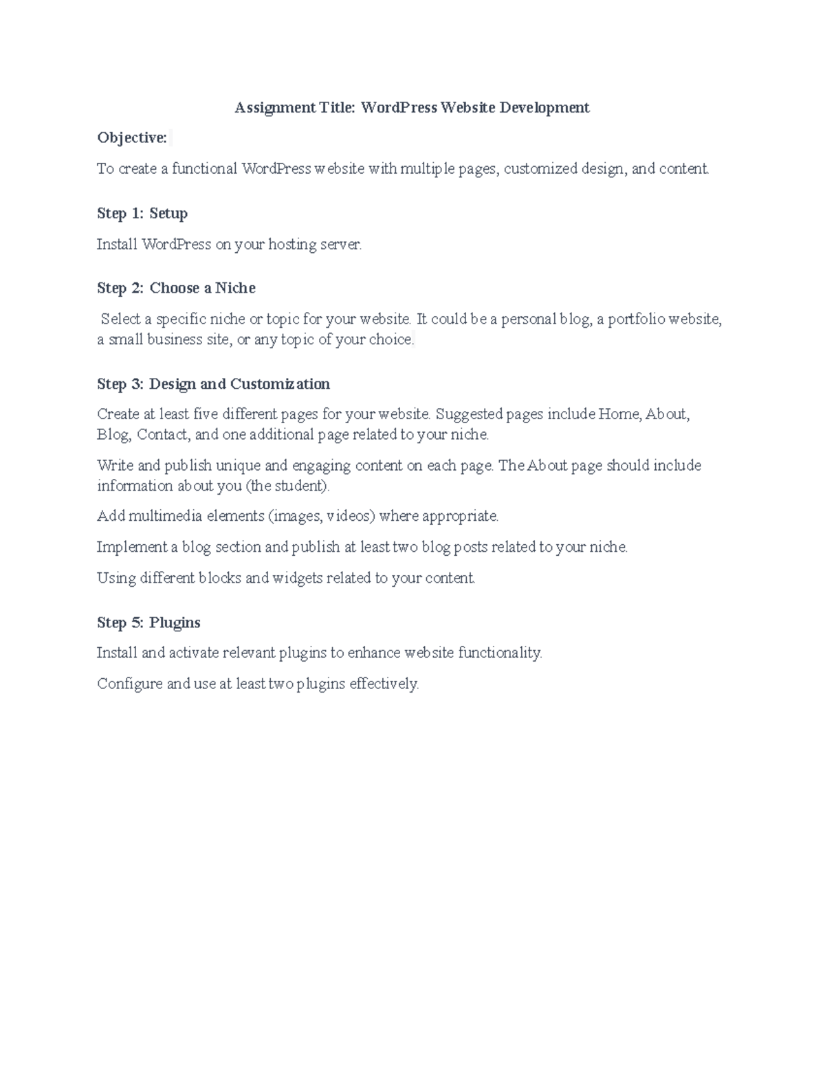 Assignment Title - gheo - Assignment Title: WordPress Website ...