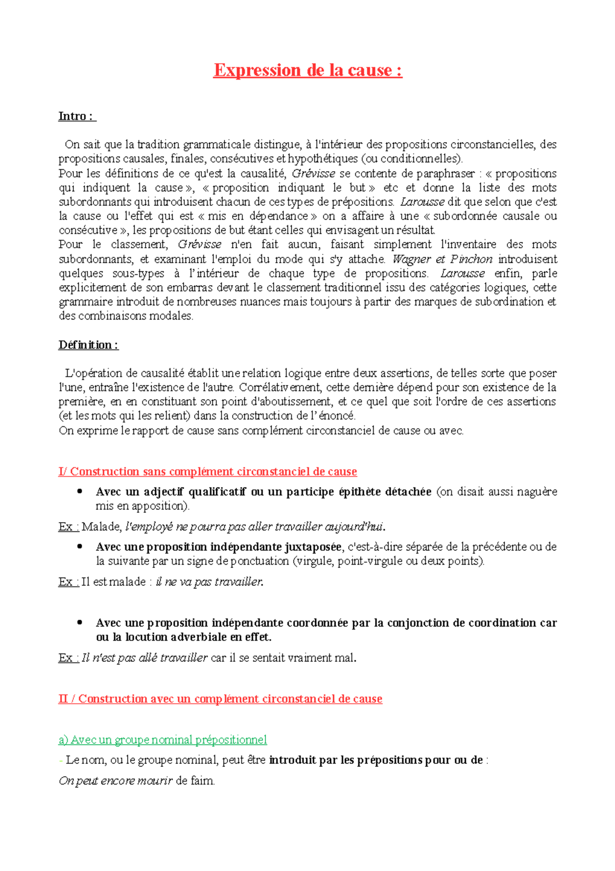 Fiche Grammaire Expression de la cause - Expression de la cause : Intro ...