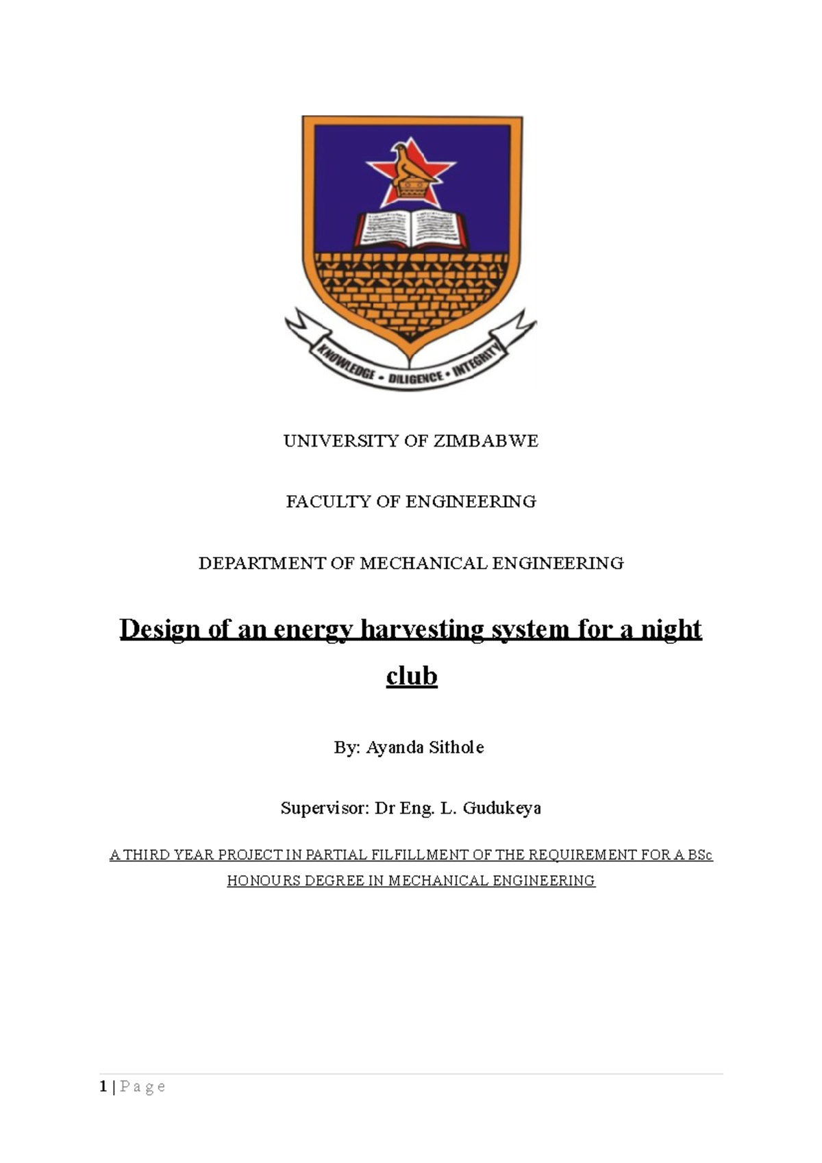 Ayanda Sithole Project 2018-2 edited - UNIVERSITY OF ZIMBABWE FACULTY ...