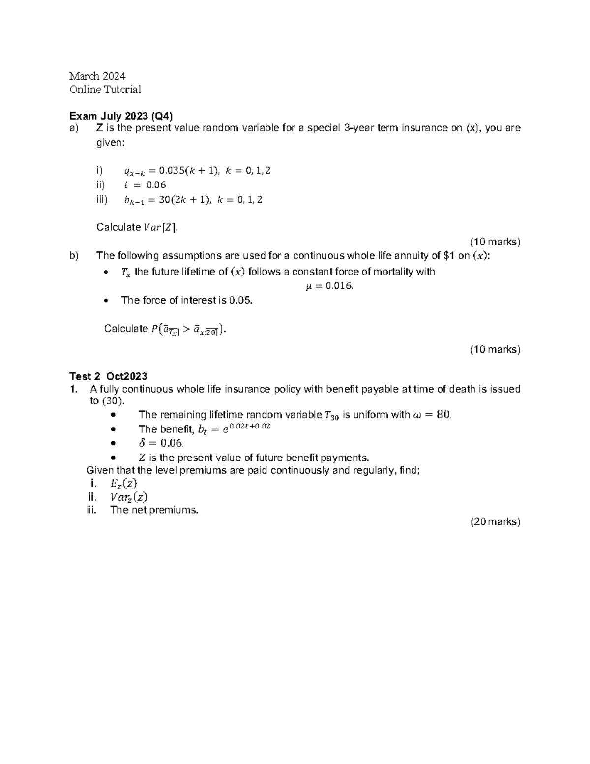 ASC425 Online Tuto March 24 - March 2024 Online Tutorial Exam July 2023 ...