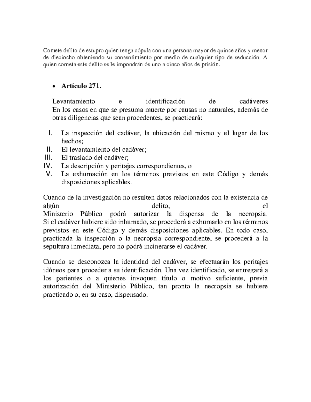 Actividad ART 271 DEL CNPP - Comete delito de estupro quien tenga cópula con una persona mayor ...
