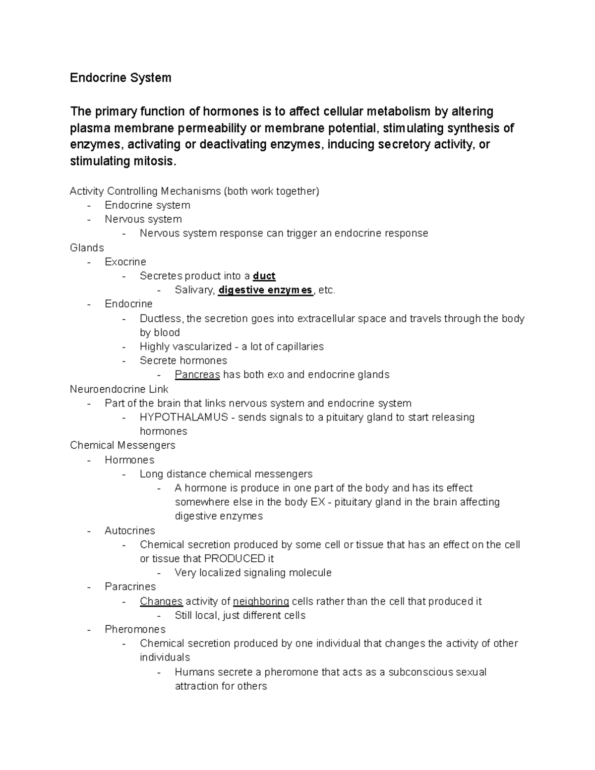 Anat and physio EXAM 1 - endocrine system exam 1 material - Endocrine ...
