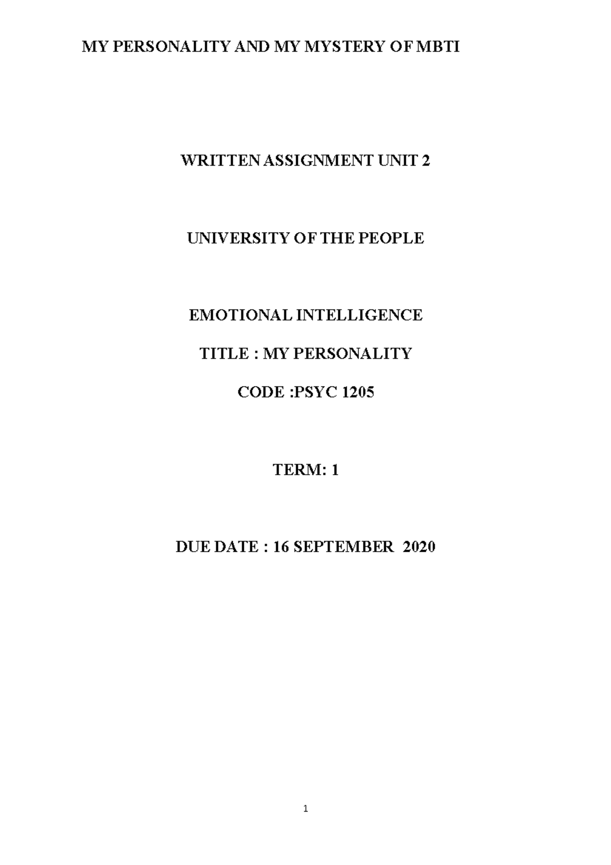 UNIT 2 Written Assignment Emotional Intelligence PSYC 1205 - WRITTEN ASSIGNMENT UNIT 2 ...
