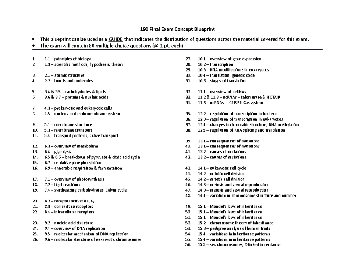 Sum22 Bio190 Final Exam Concept Blueprint - 190 Final Exam Concept ...