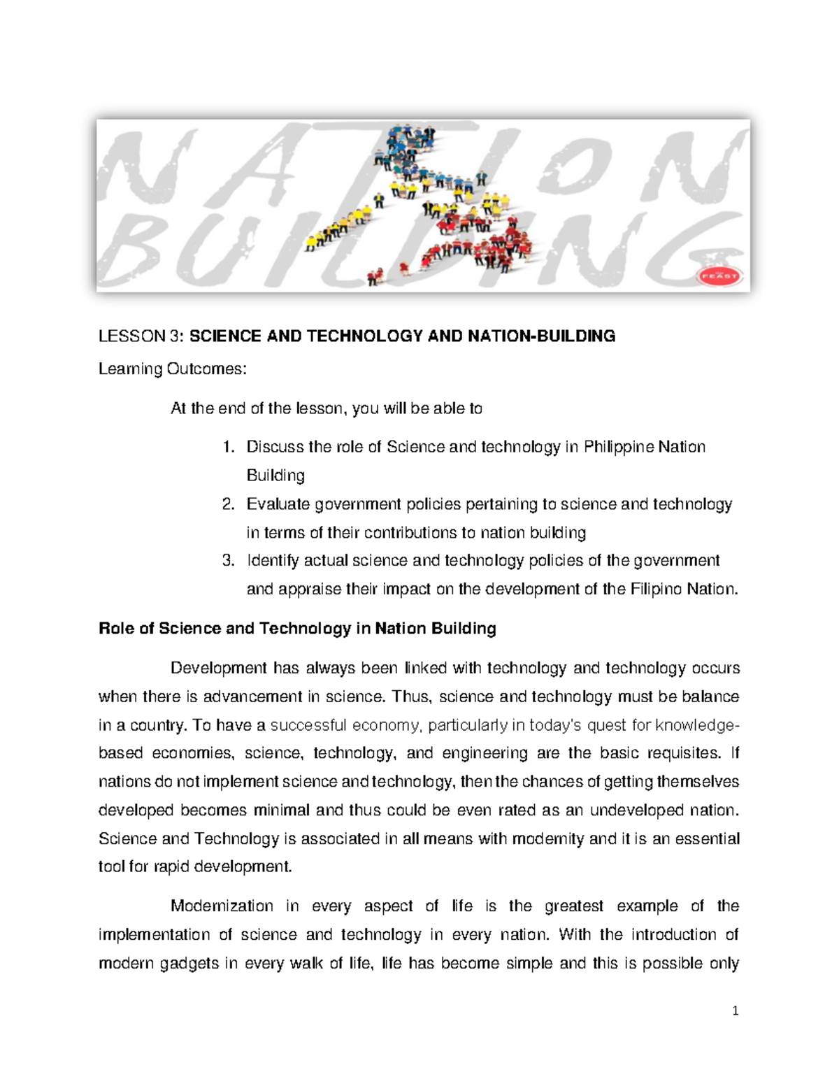 STS Module Lesson 3 - ACADMIC - LESSON 3 : SCIENCE AND TECHNOLOGY AND ...