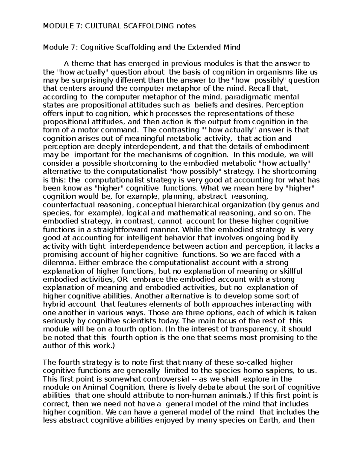 Module 7 notes - FALL 2022 - Module 7: Cognitive Scaffolding and the ...