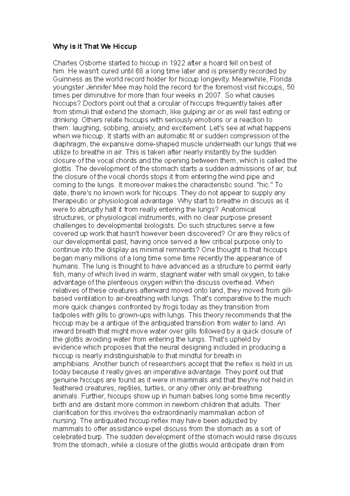 Why is it That We Hiccup - This document is a simplified version of my ...