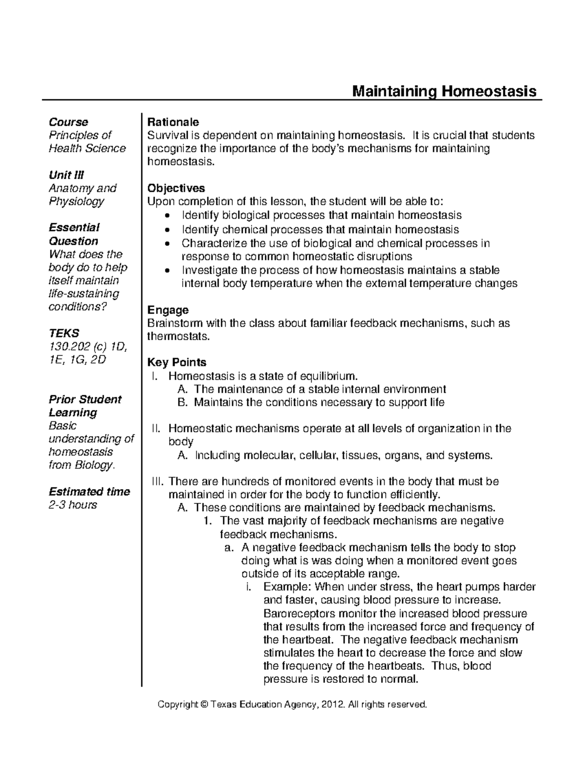 03-maintaining-homeostasis - Maintaining Homeostasis Course Principles ...