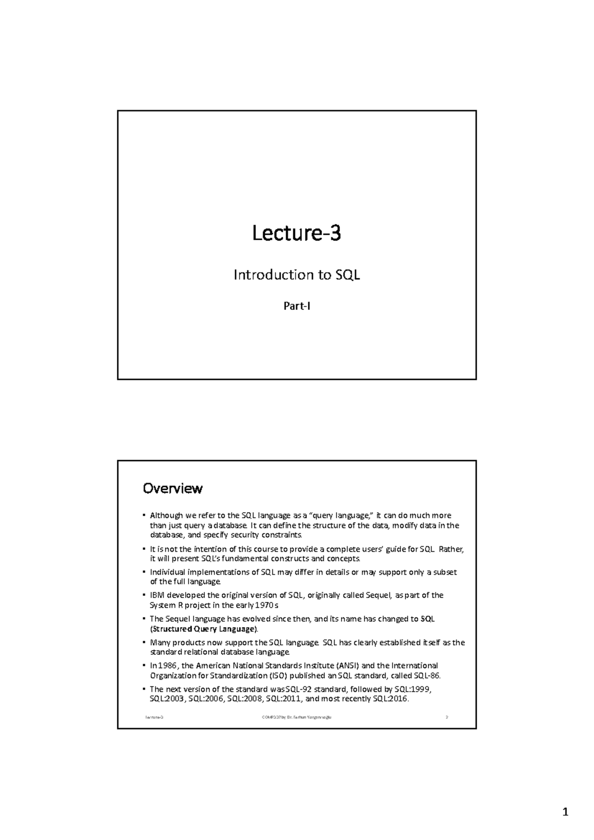 337 Lecture-03 - very good notes. - Lecture- Introduction to SQL Part-I ...