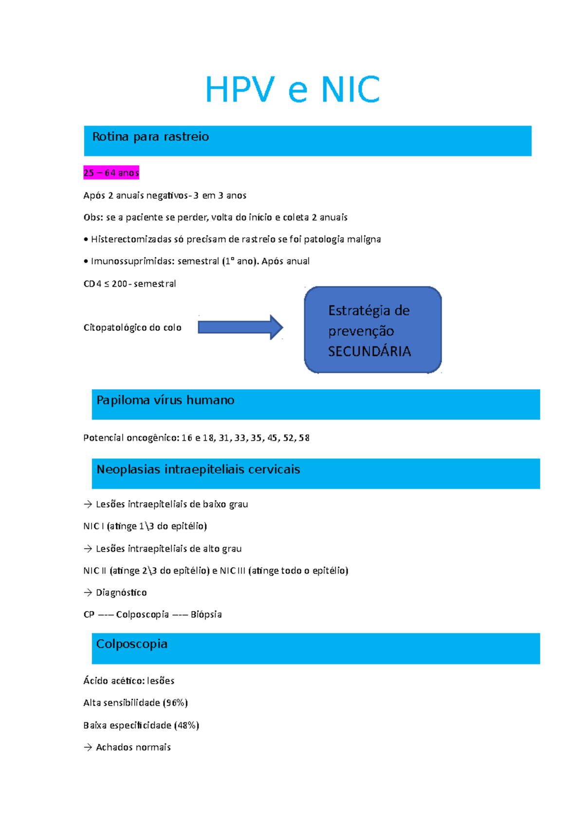 HPV e NIC - HPV e NIC - HPV e NIC 25 – 64 anos Após 2 anuais negativos- 3 em 3 anos Obs: se a ...