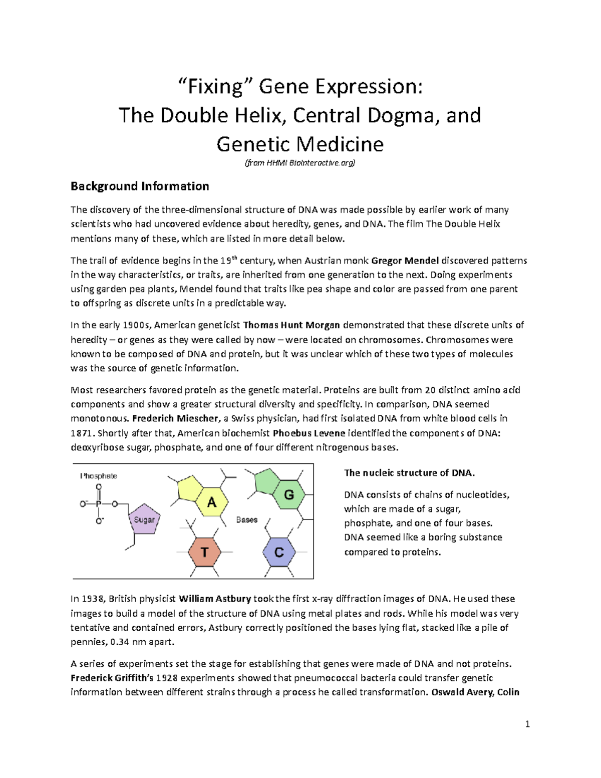 Fixing Gene Expression-The Double Helix, Central Dogma, and Genetic ...