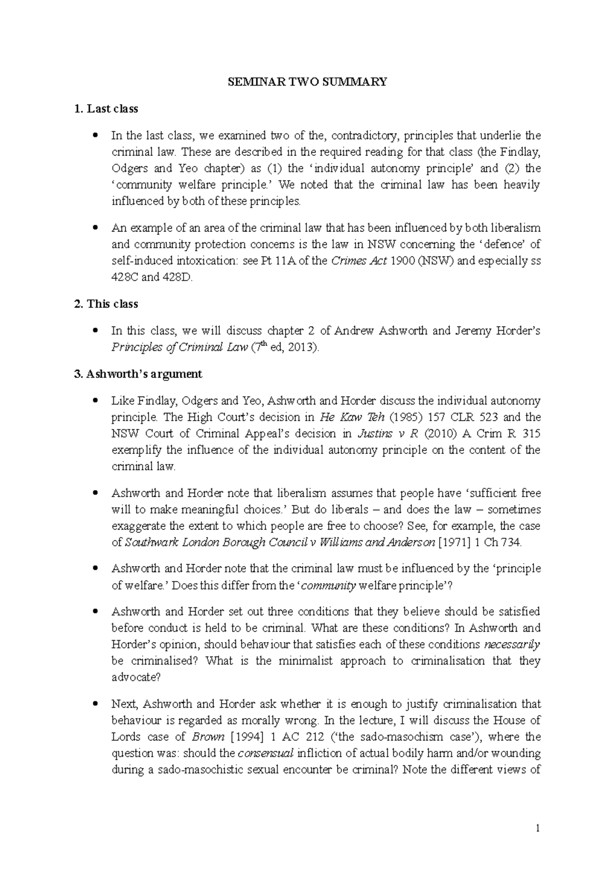 Seminar TWO Summary 2022 Criminal LAW - SEMINAR TWO SUMMARY Last class ...