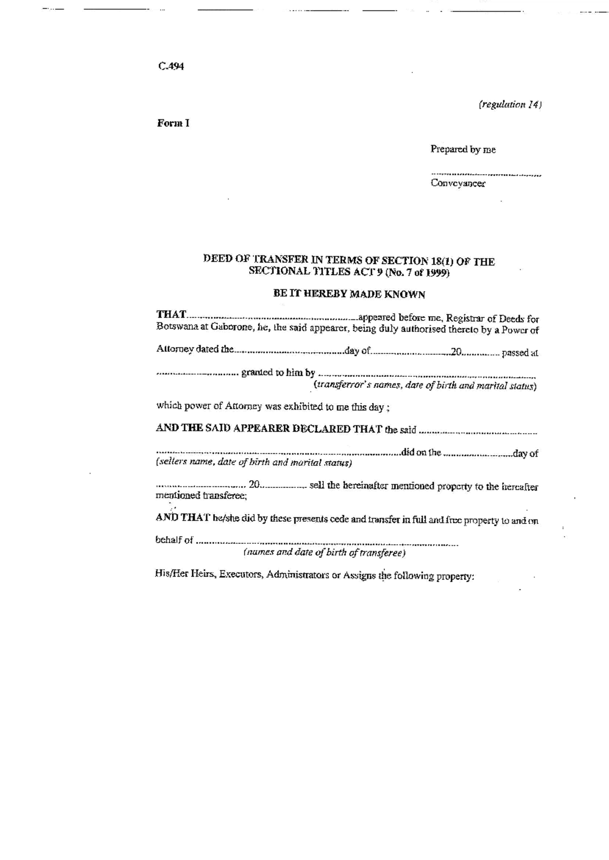 1.5 Deed of Transfer for sectional title. prescribed form - notarial practice - Studocu