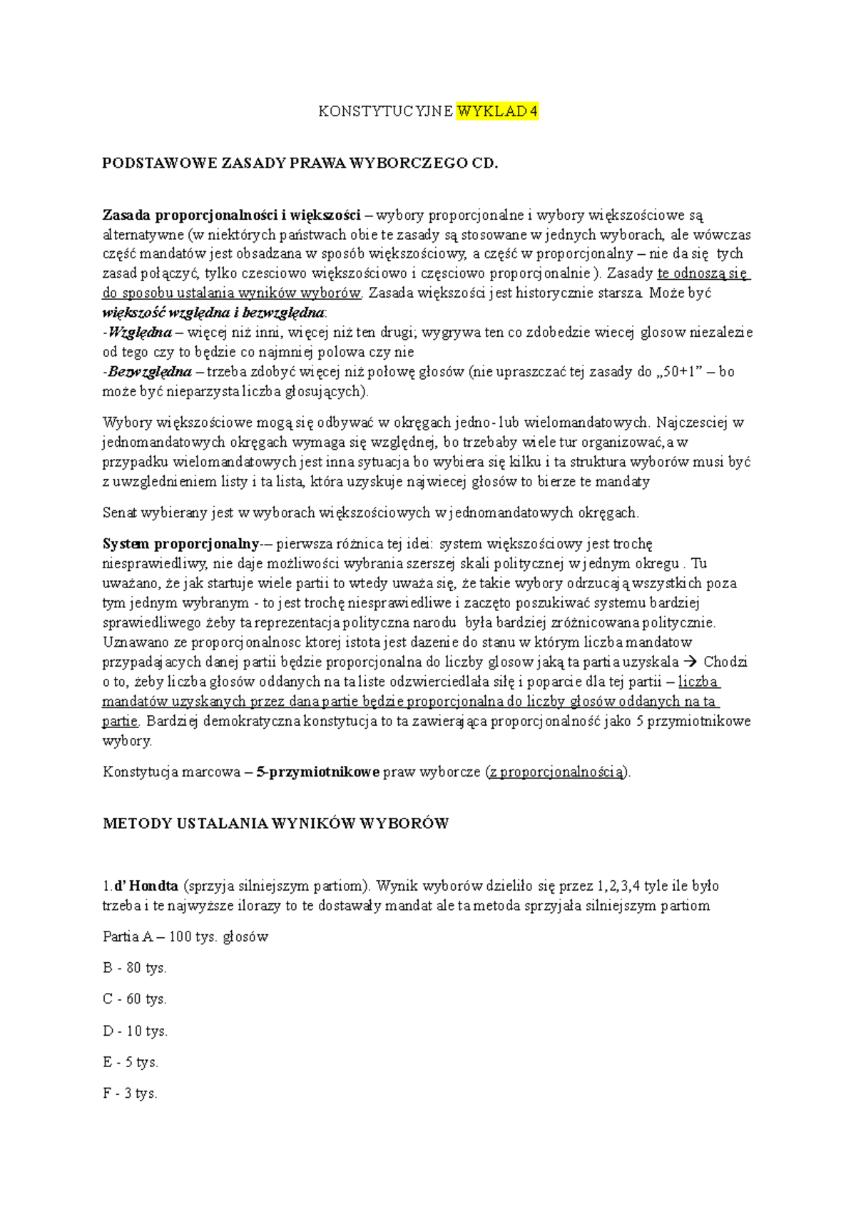 Konstytucyjne Wyklad 4 - KONSTYTUCYJNE WYKLAD 4 PODSTAWOWE ZASADY PRAWA WYBORCZEGO CD. Zasada ...