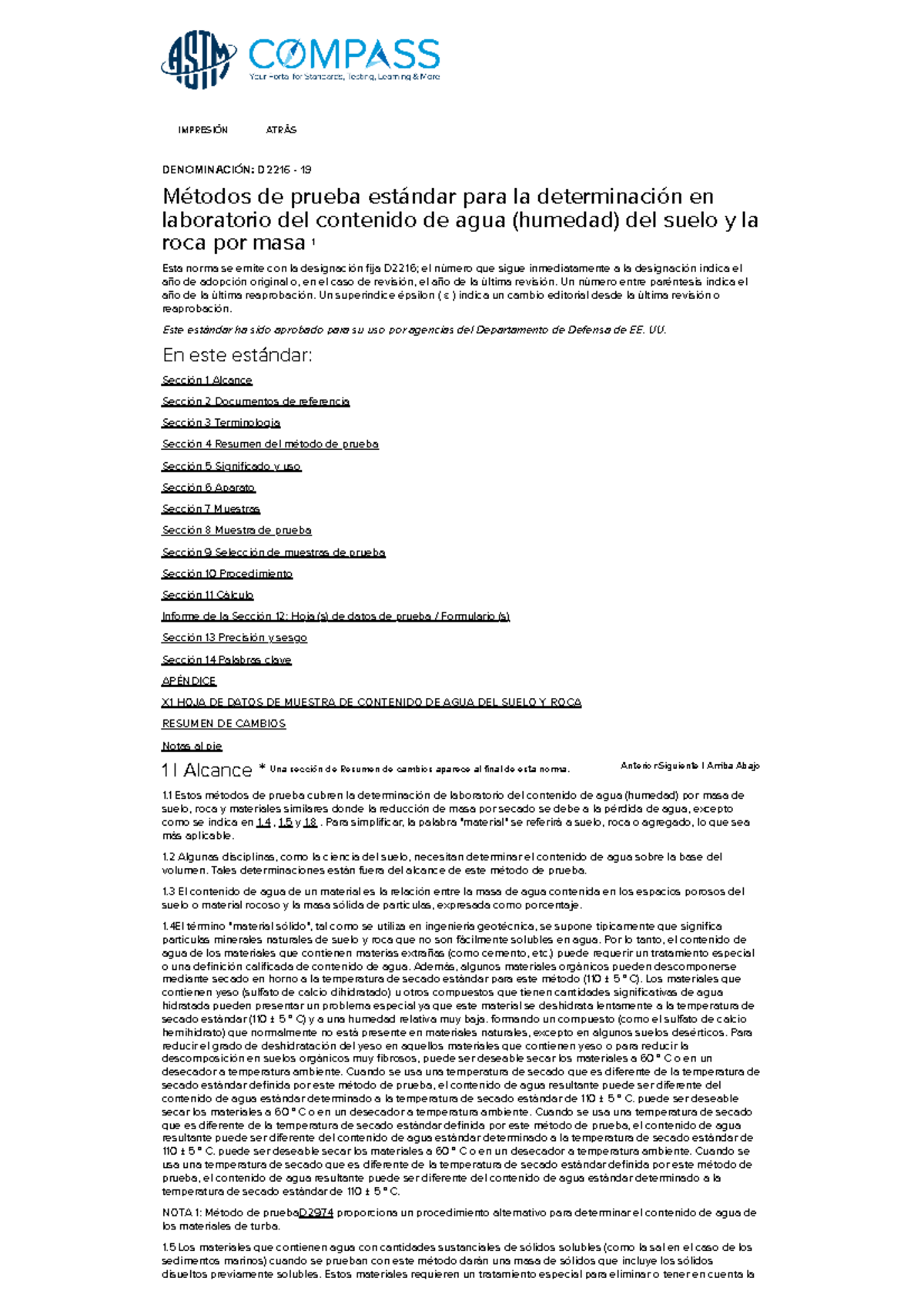 ASTM D2216-19 Contenido DE Humedad Español - Anterior Siguiente ...
