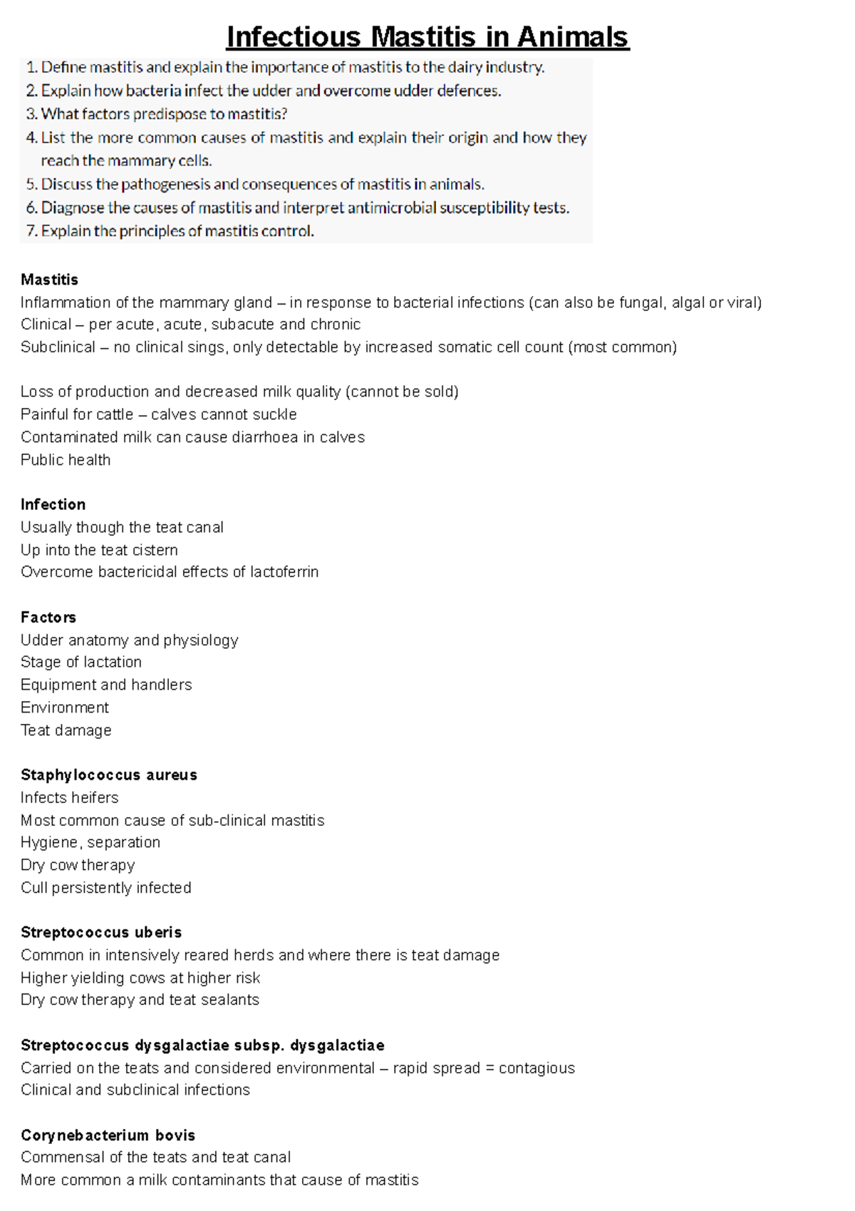 Infectious Mastitis in Animals - Infectious Mastitis in Animals ...