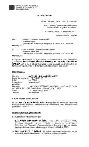 Ejemplo Informe Social Pericial para Trabajo Social - Causa RIT Materia ...