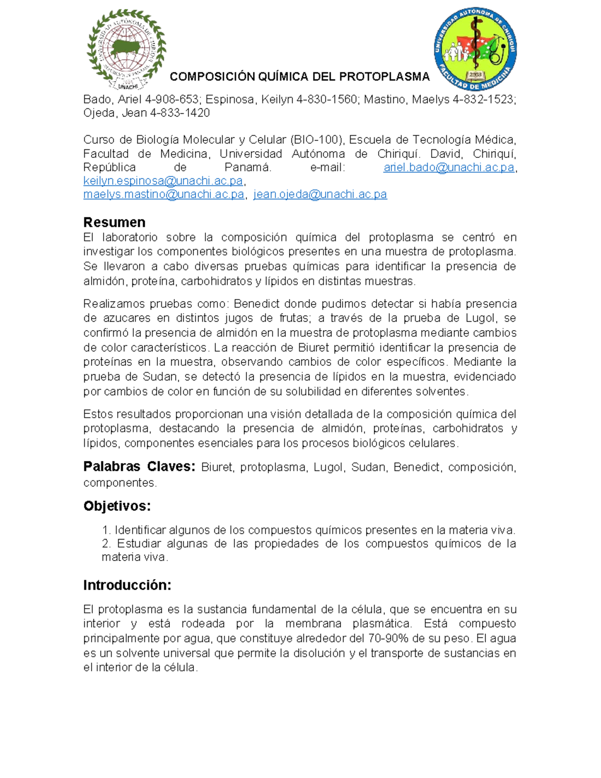 Composición Química DEL Protoplasma - COMPOSICIÓN QUÍMICA DEL ...