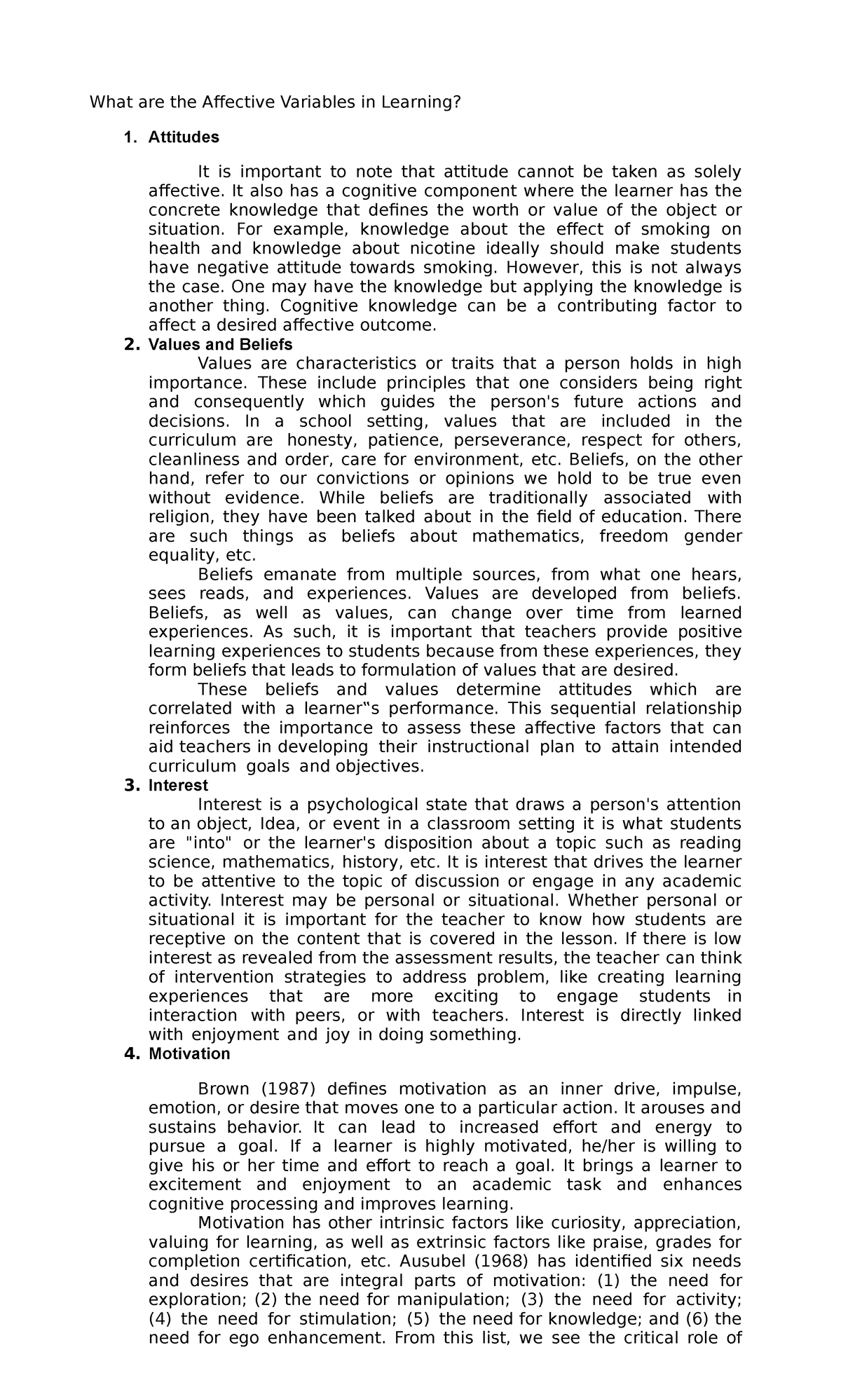 3rd - Notes - What are the Affective Variables in Learning? Attitudes ...