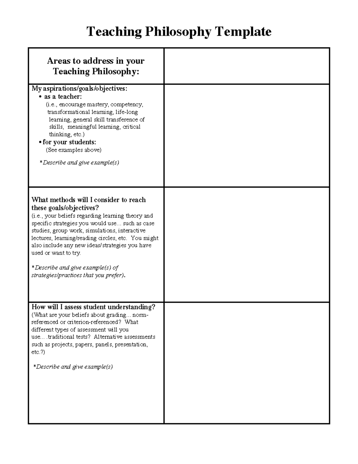 Teaching Philosophy Template - , encourage mastery, competency ...