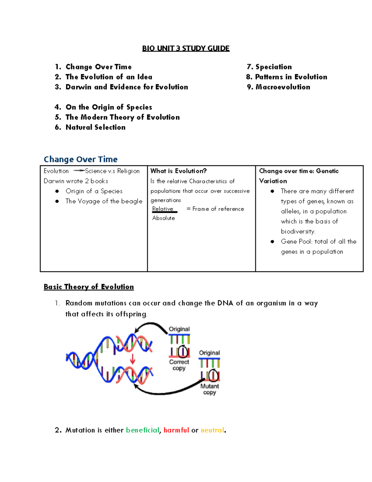 Bio Unit 3 Notes 2016 -11 academic bio - BIO UNIT 3 STUDY GUIDE 1 ...
