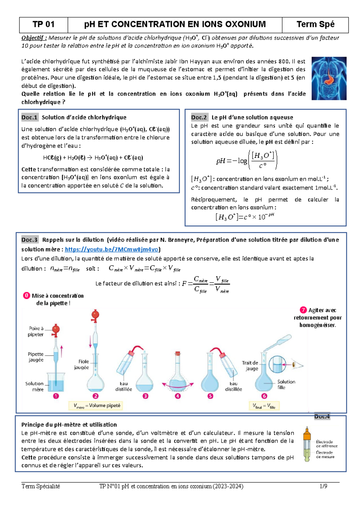 TP N°01 p H et concentration en ions oxonium (2023-2024) - ####### TP ...