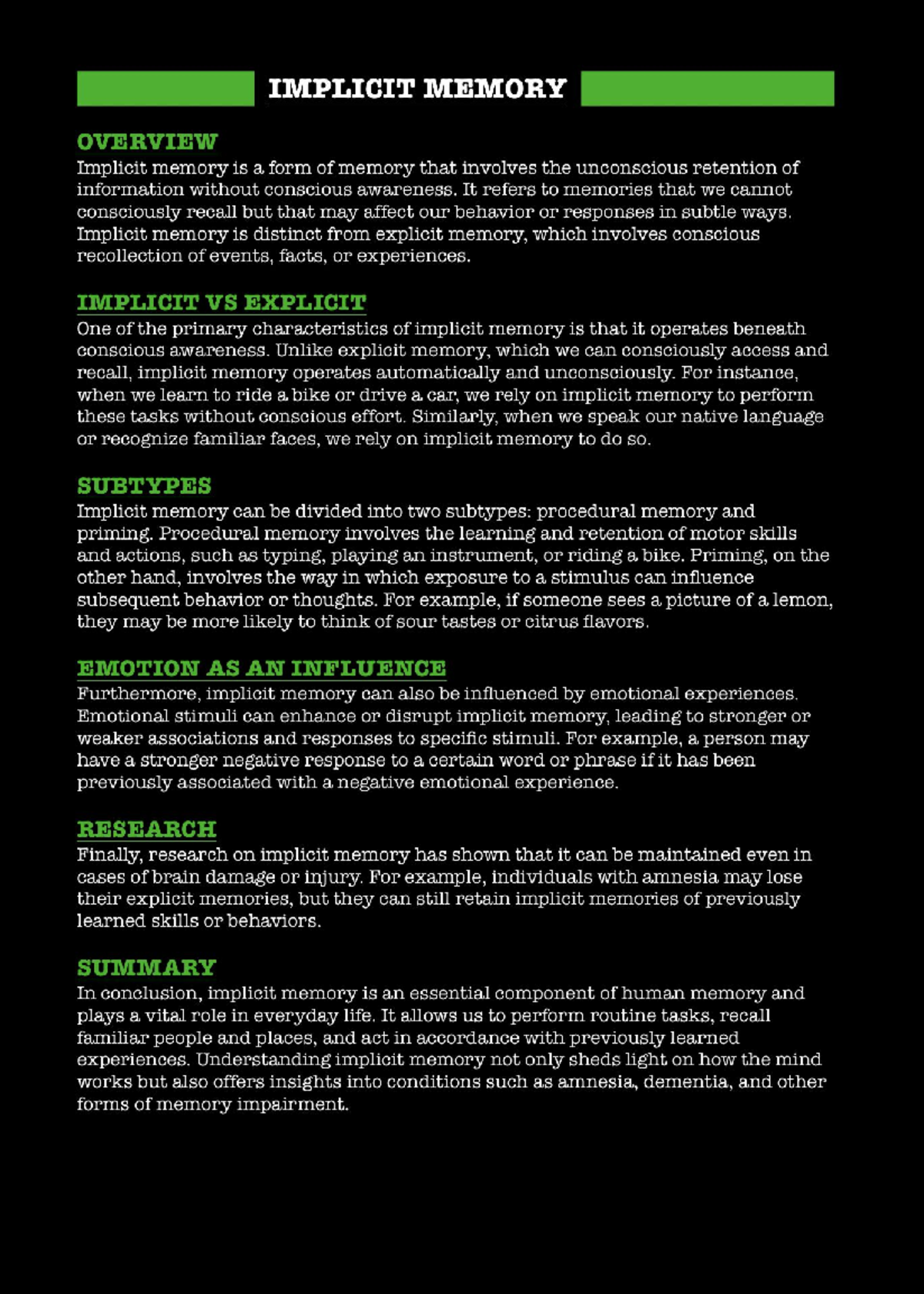 Summary: Implicit Memory - 8638 - Studocu