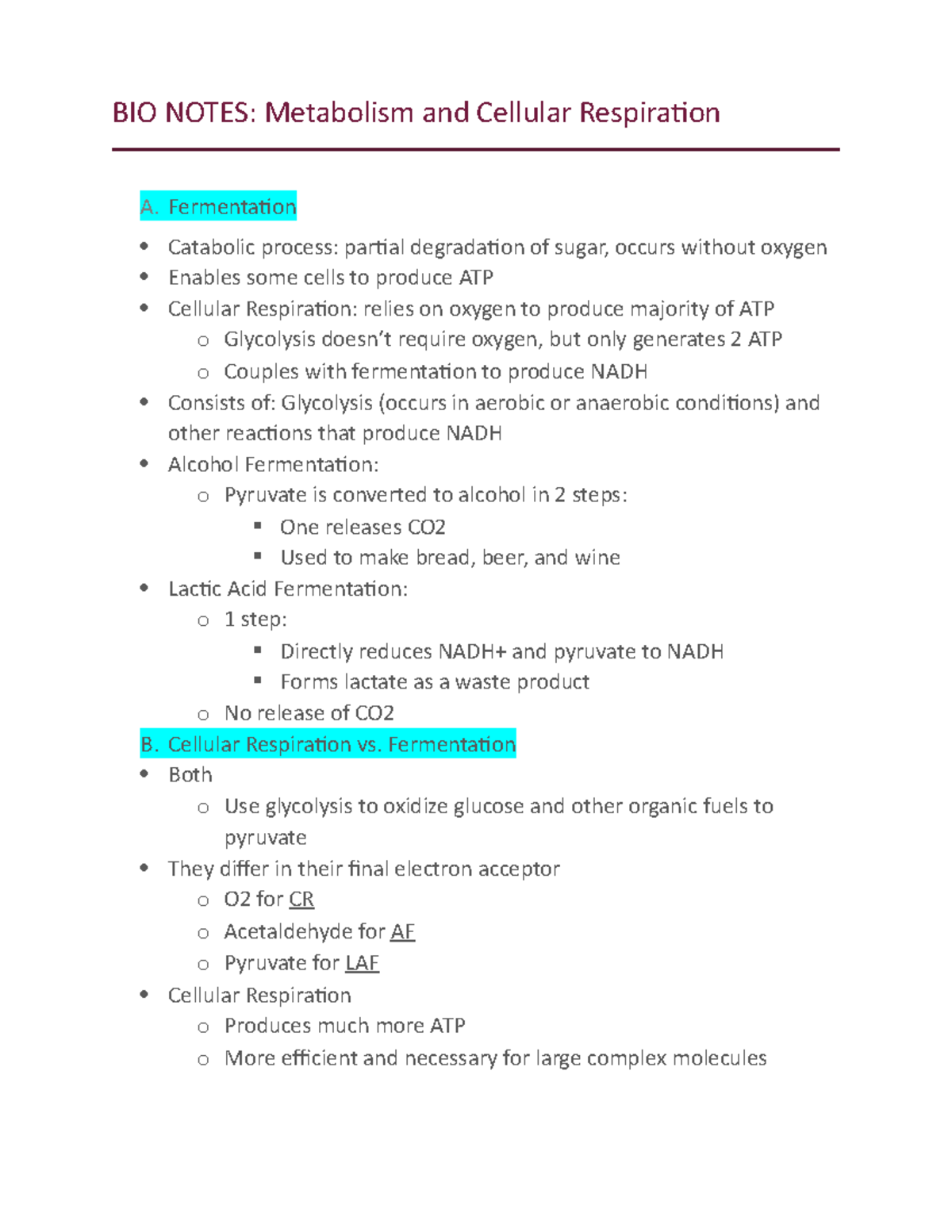biology lecture notes metabolism&cellularrespiration Fletcher - BIO ...