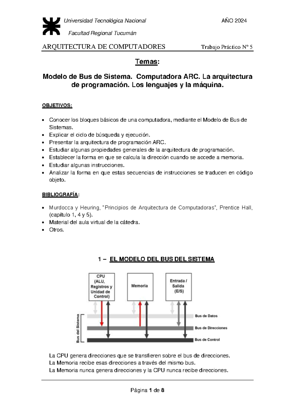 TP Nº 5 - 2024 - tp n5 arcom (teoria) - Facultad Regional Tucumán ARQUITECTURA DE COMPUTADORES ...