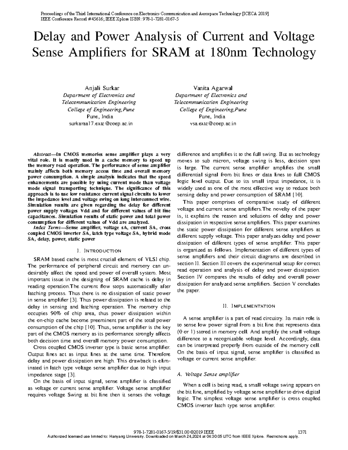 Delay and Power Analysis of Current and Voltage Sense Amplifiers for SRAM at 180nm Technology ...
