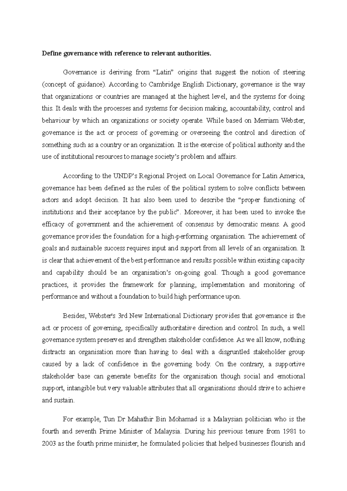 Tutorial Definition of Governance - Define governance with reference to ...