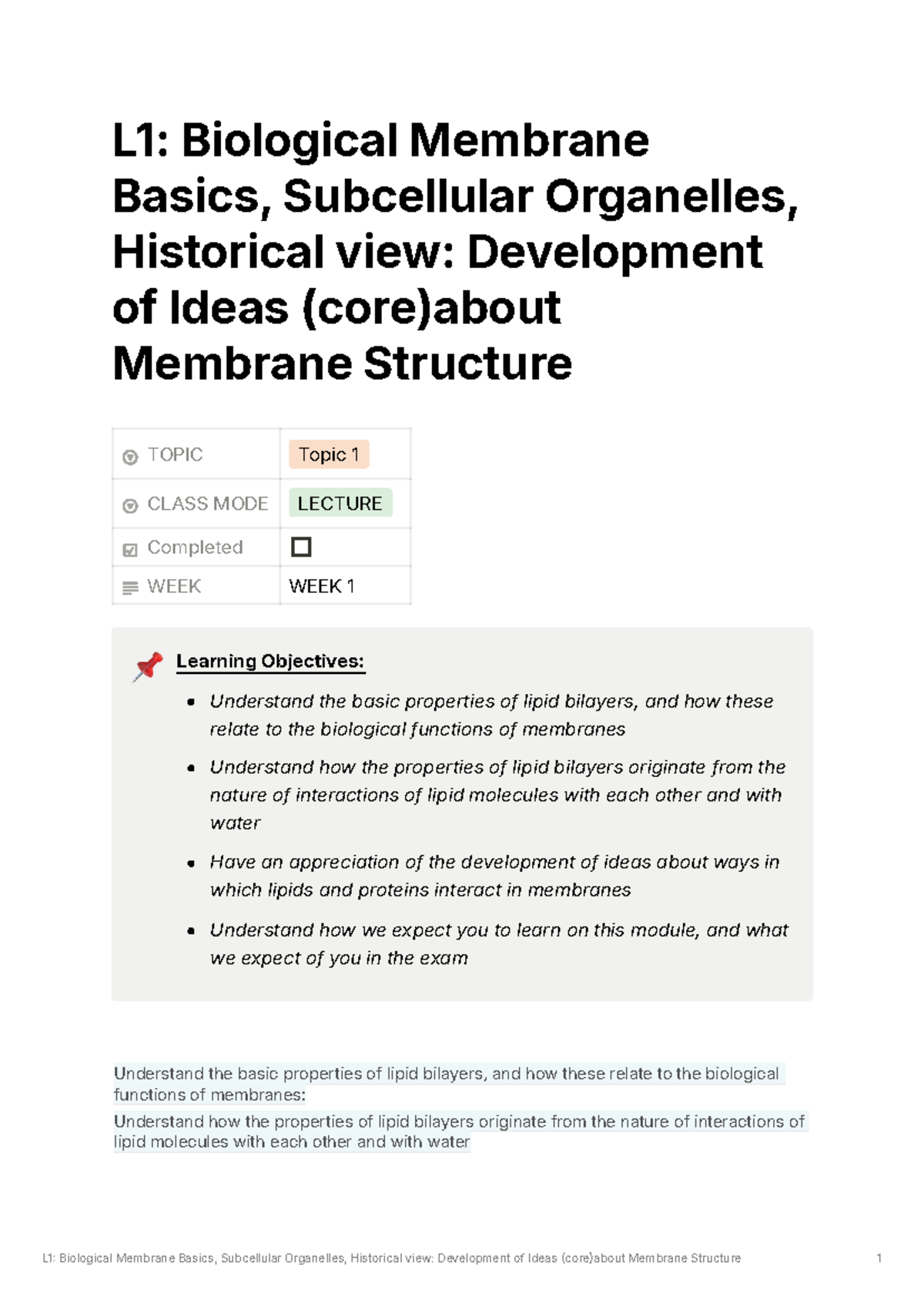 L1 Biological Membrane Basics, Subcellular Organelles - L1: Biological ...