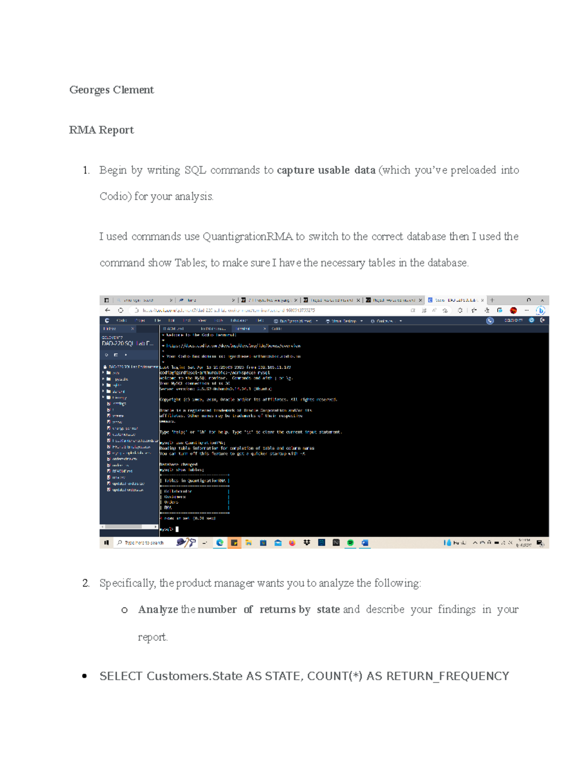 DAD 220 Project 2 - Georges Clement RMA Report Begin by writing SQL ...