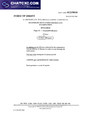 Cxc timetable - Date Morning Afternoon Tuesday May 7th English B Paper ...