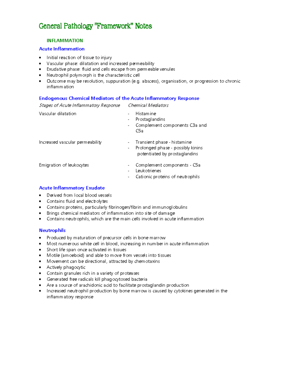 General pathology notes - General Pathology "Framework" Notes ...