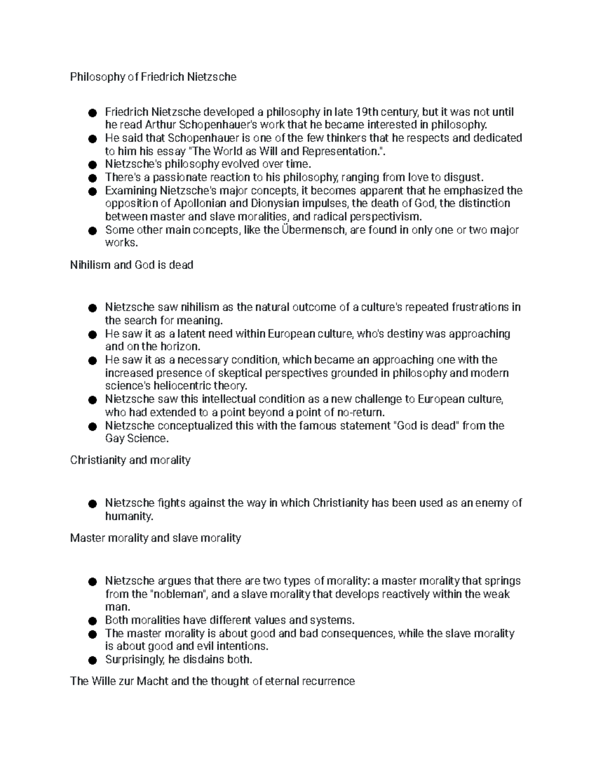 Friedrich Nietzsche - Lecture Notes - Philosophy of Friedrich Nietzsche ...