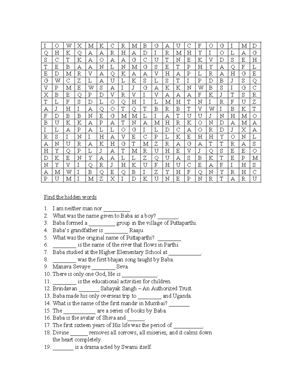 Word puzzle withd ans - mks - I O W X M K C R M B G A U C F O G I M D Q ...