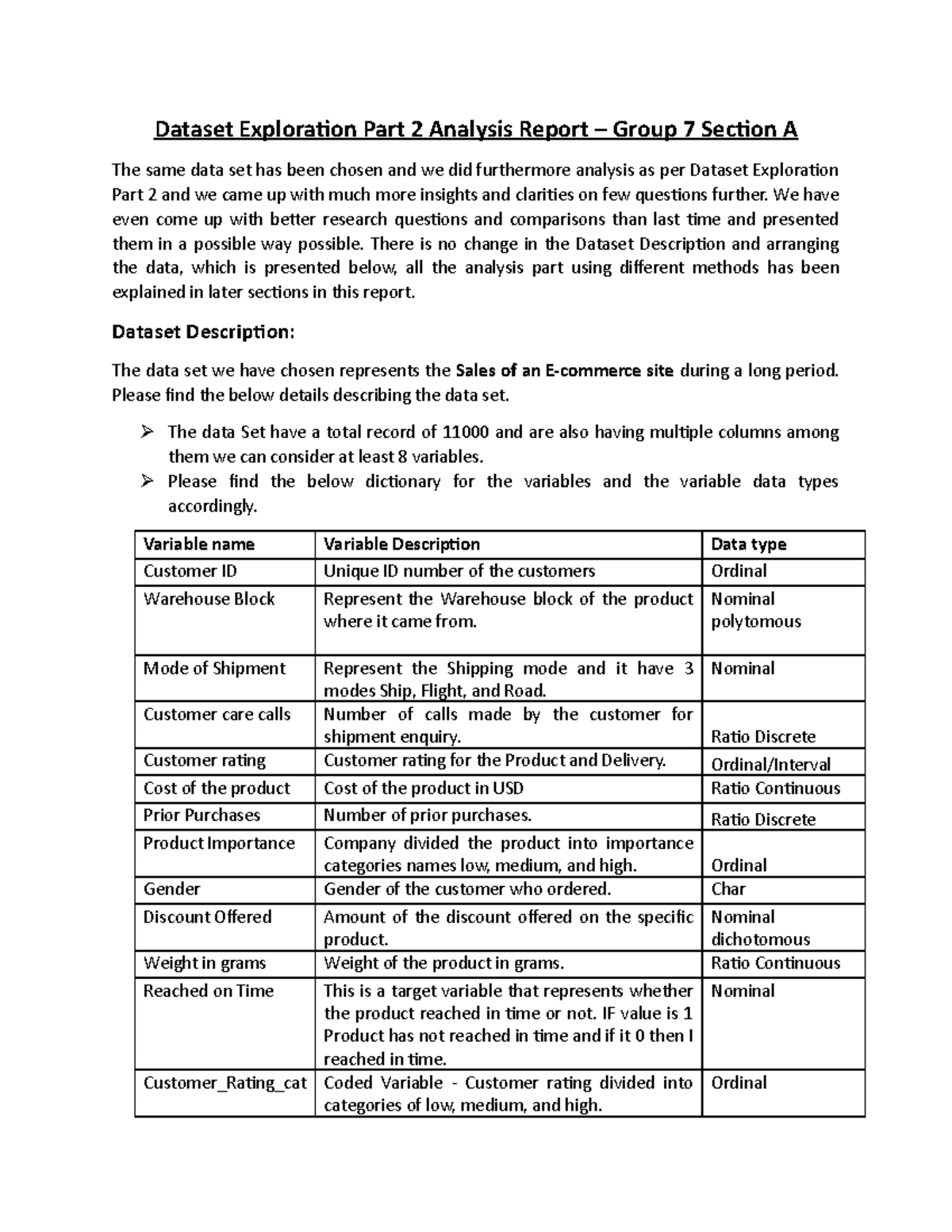 Dataset Exploration Part2 Section A Group 7 - Dataset Exploration Part ...
