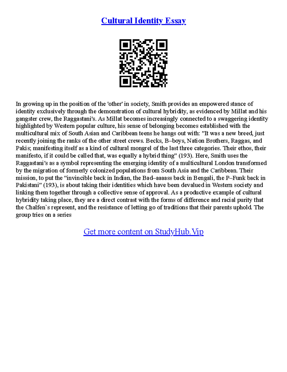 Essay On Cultural Identity - Cultural Identity Essay In growing up in ...