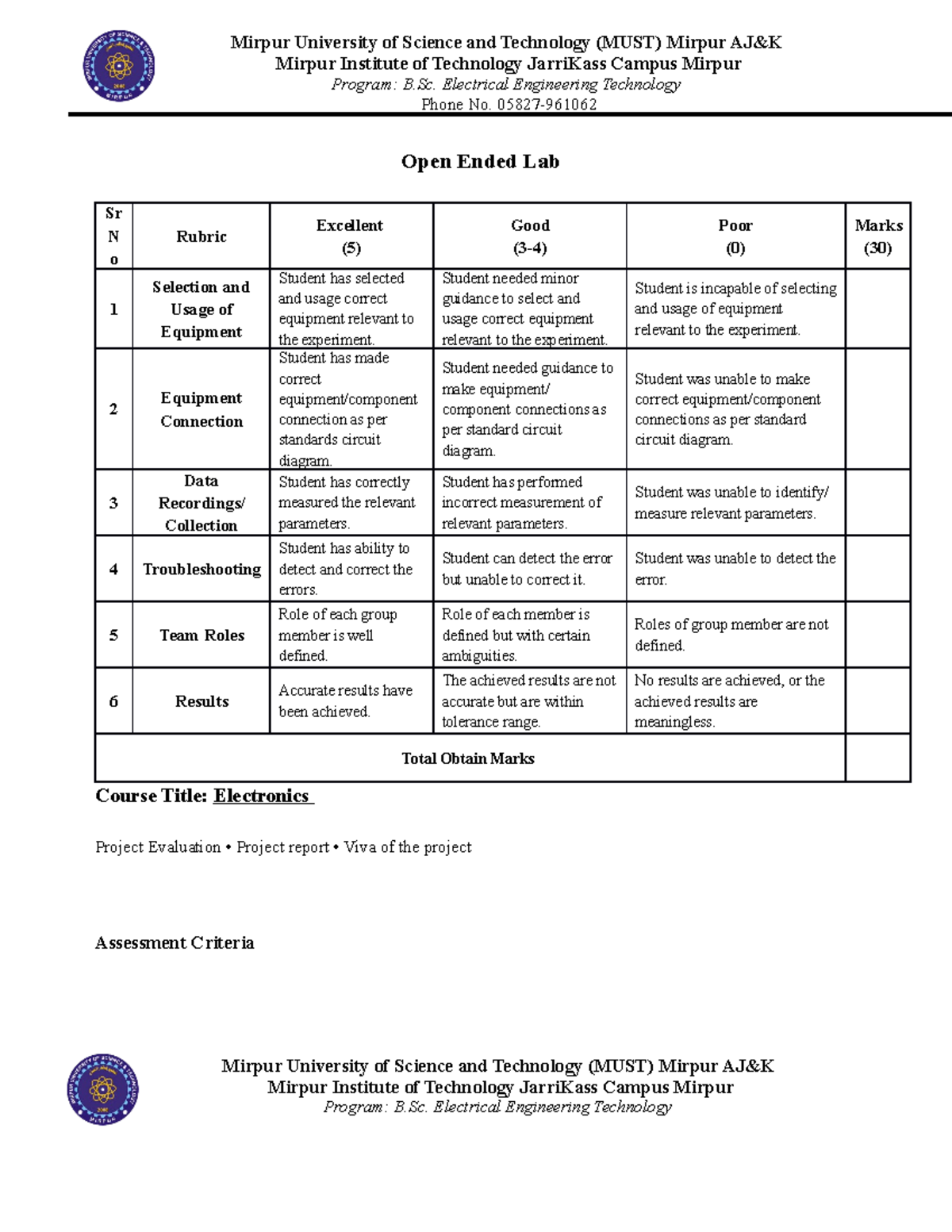 Open Ended Lab - yhn ggfyvg - Mirpur University of Science and ...