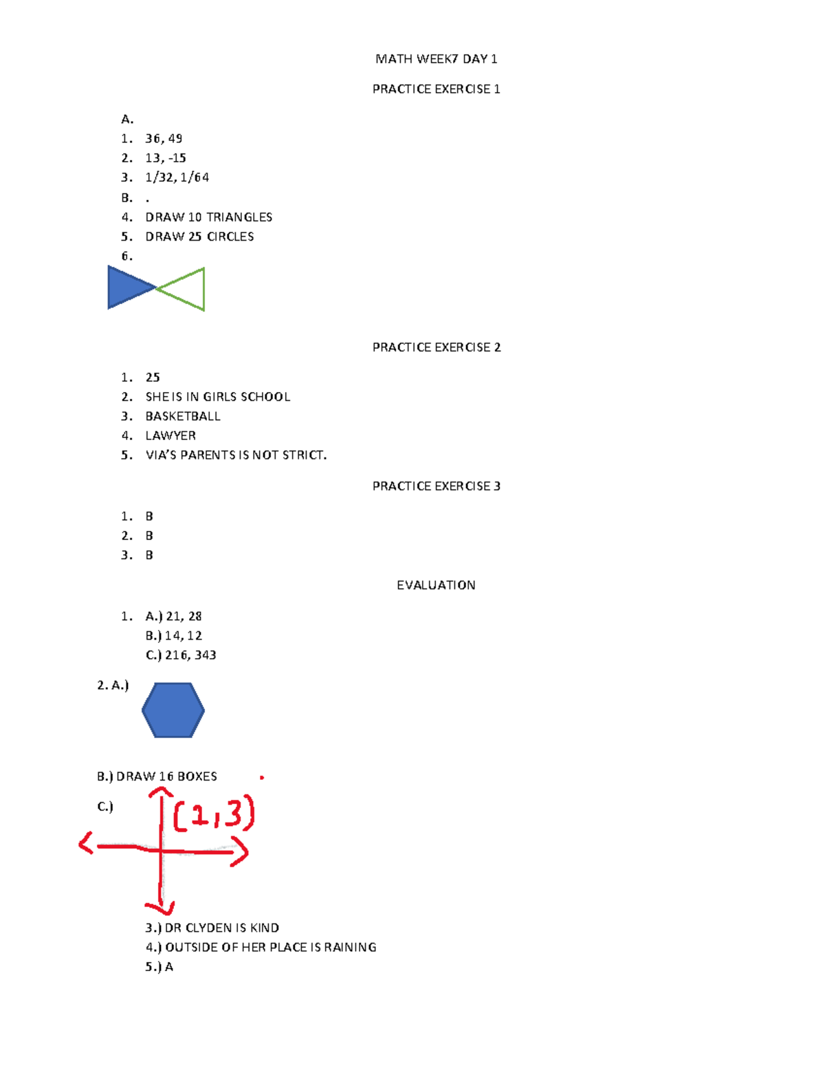 Algebra lecture notes for reviewer - MATH WEEK7 DAY 1 PRACTICE EXERCISE ...